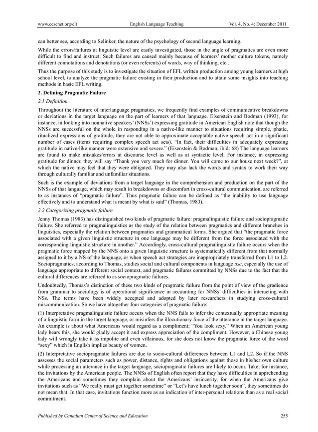 Exploring Pragmatic Failure into the Writing of Young EFL Learners: A Critical Analysis | PDF