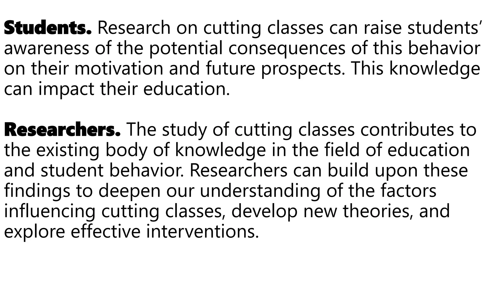 The Impact of Cutting Classes Towards the academic performance of Shs ...