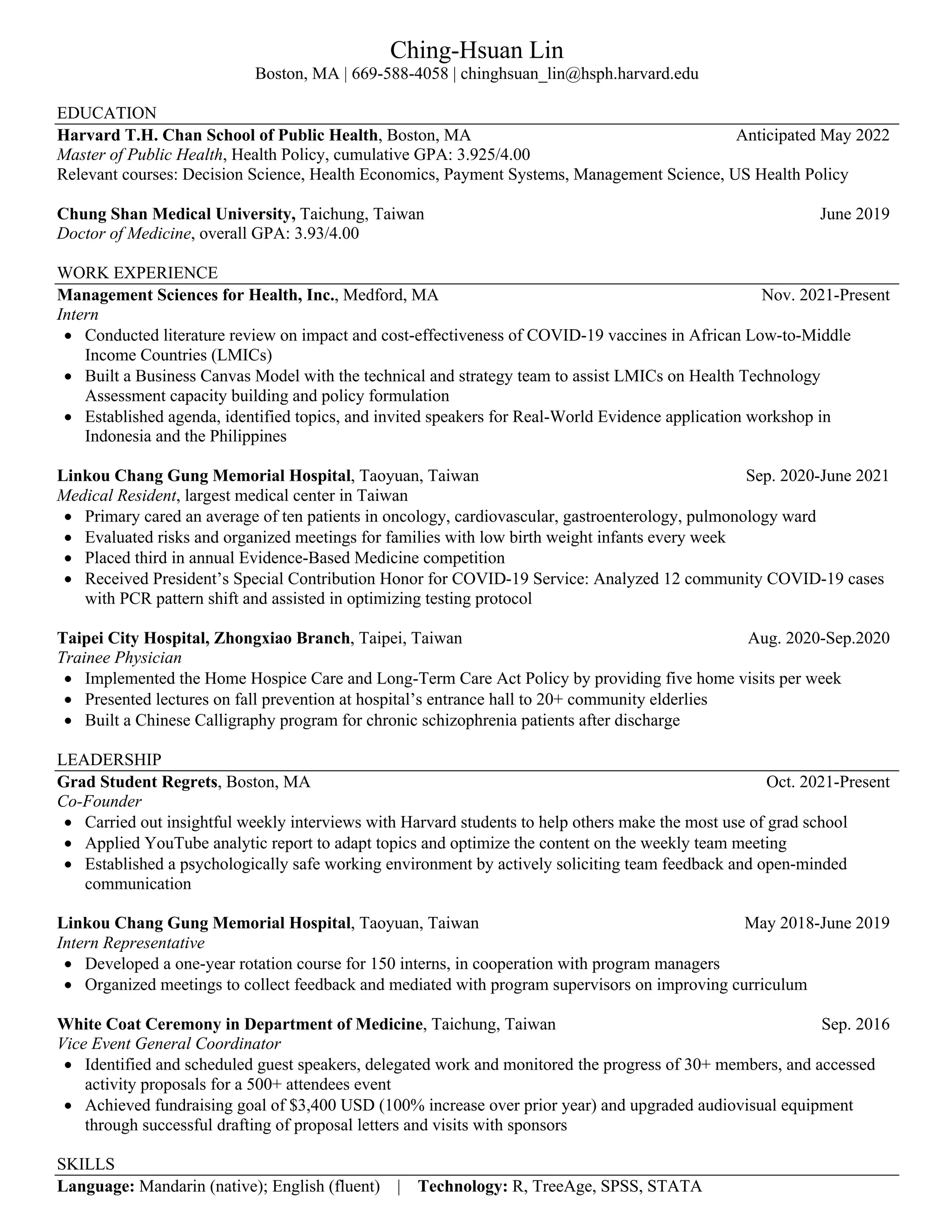 Ching-Hsuan Lin resume | PDF