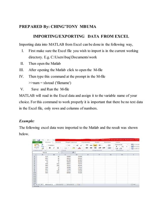 Import/Export data in Matlab | DOCX