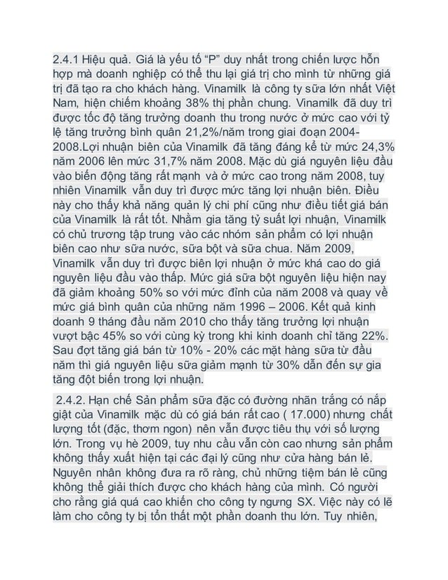 Chiến lược giá của vinamilk | DOCX