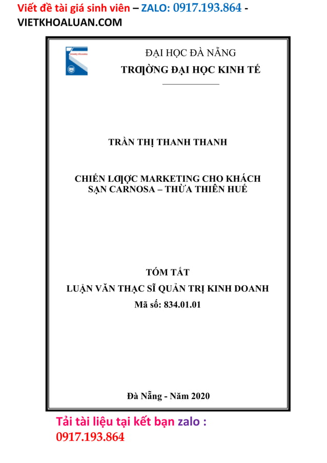 Chiến lược marketing cho khách sạn Carnosa – Thừa Thiên Huế.doc