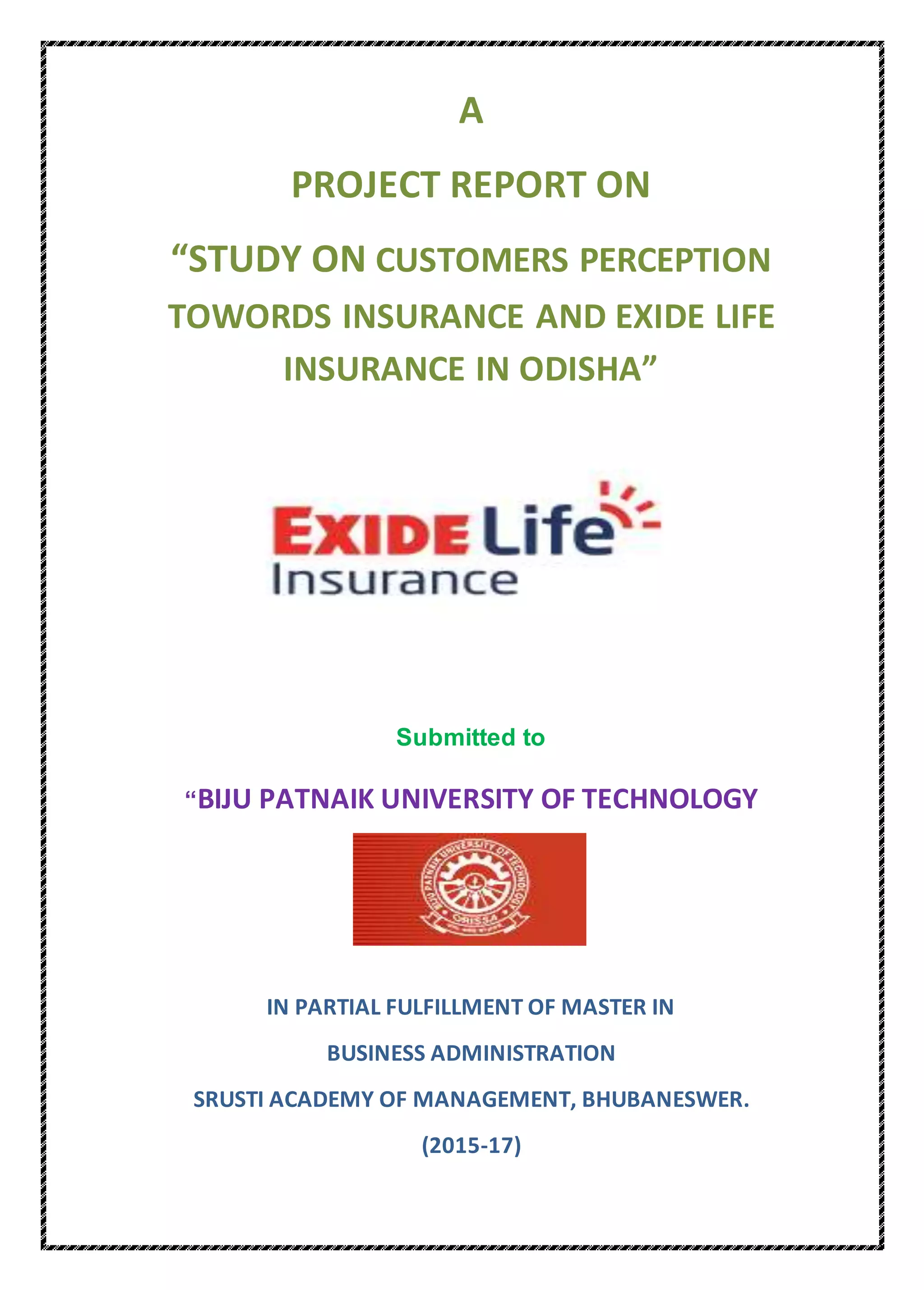project report on customers perception towards insurance | DOCX