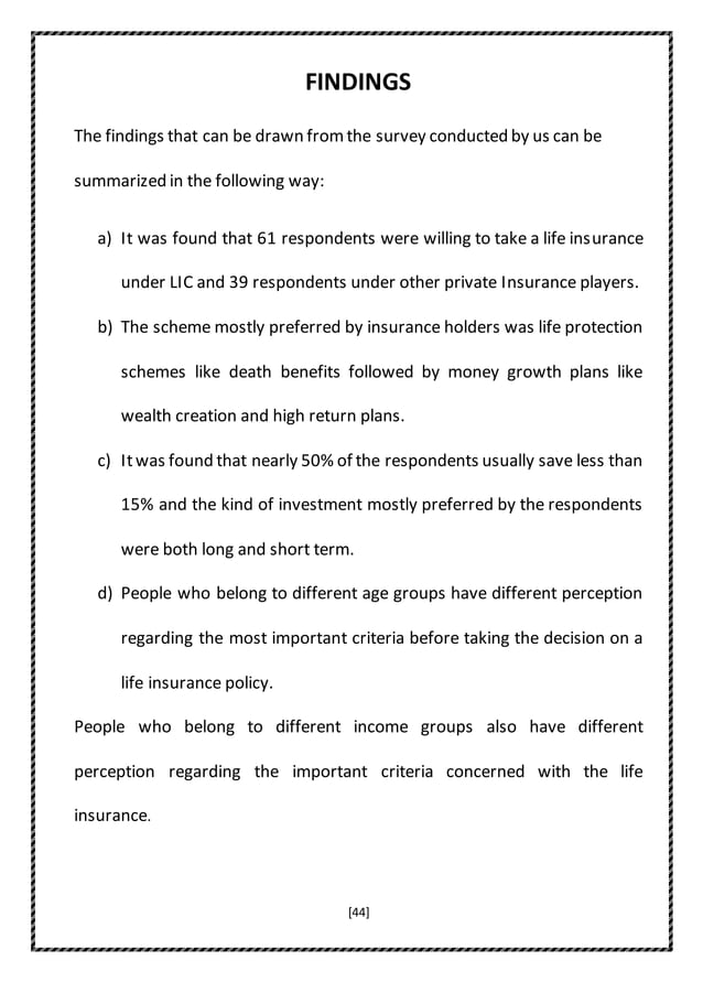 project report on customers perception towards insurance | DOCX | Life ...