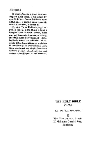 Chin paite bible genesis 1 | PDF