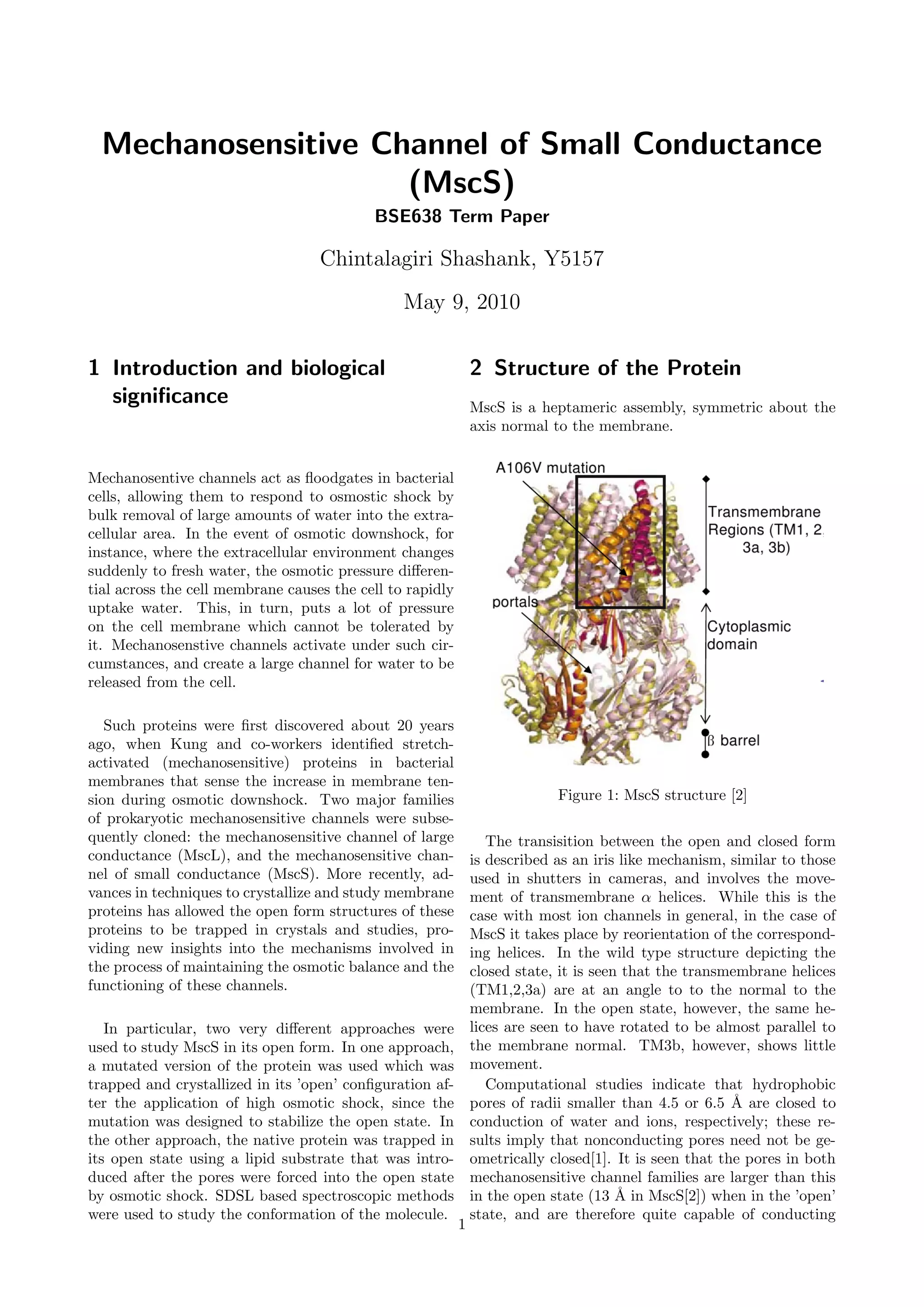 Mechanosensitive Channel of Small Conductance (MscS) | PDF | Chemistry ...