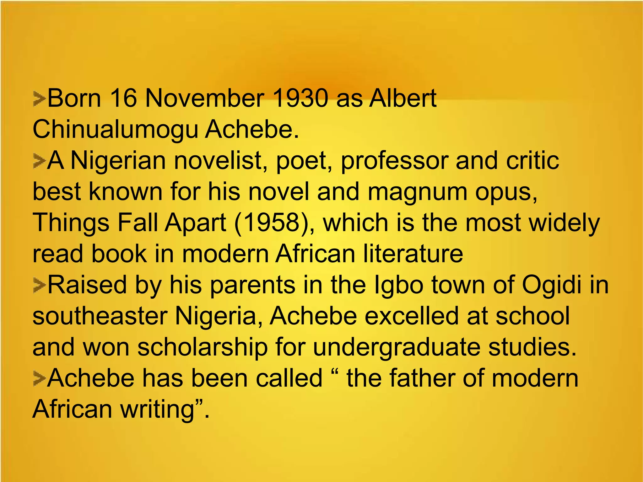 Biography Of Chinua achebe | PPTX