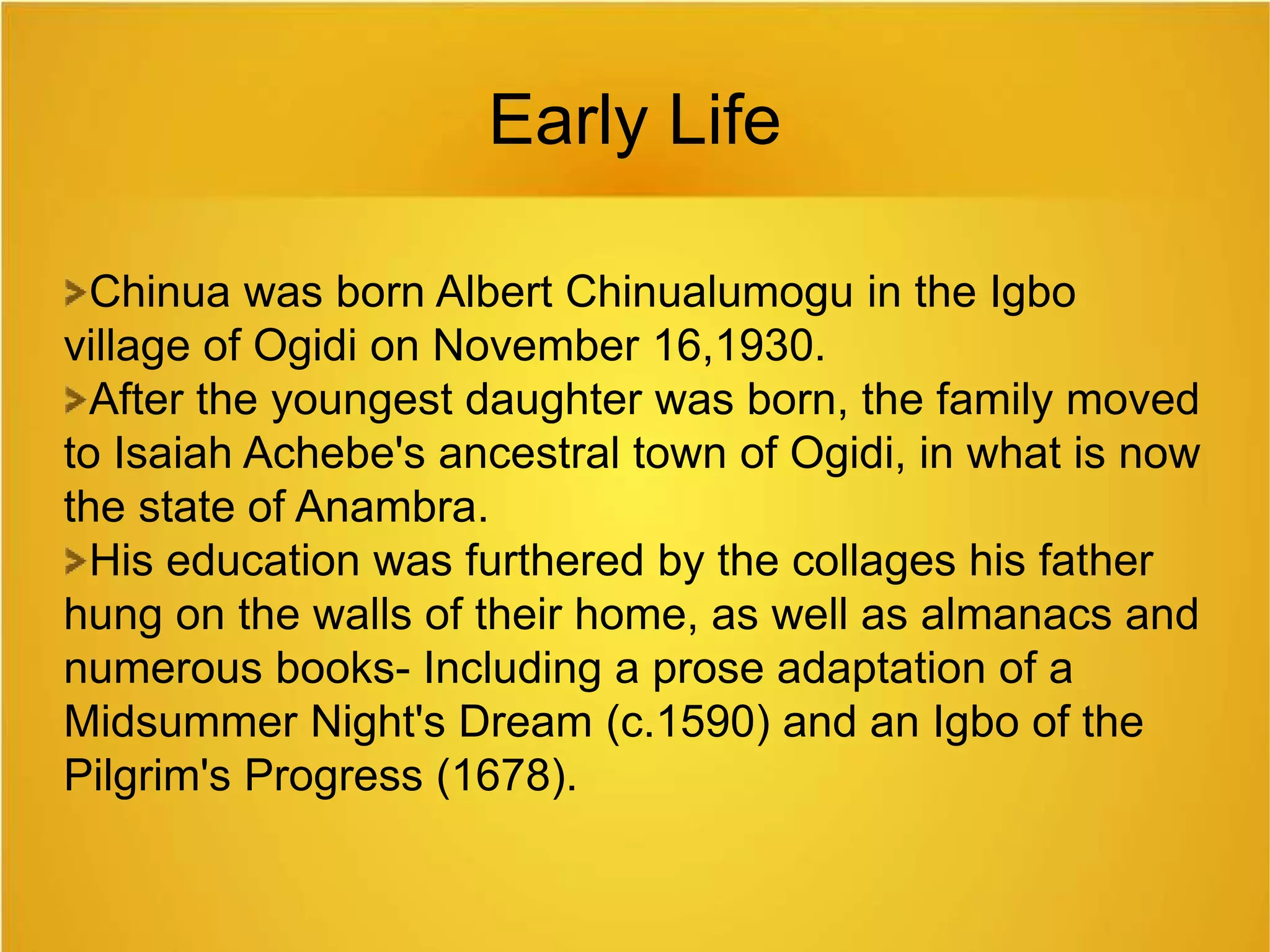 Biography Of Chinua achebe | PPTX