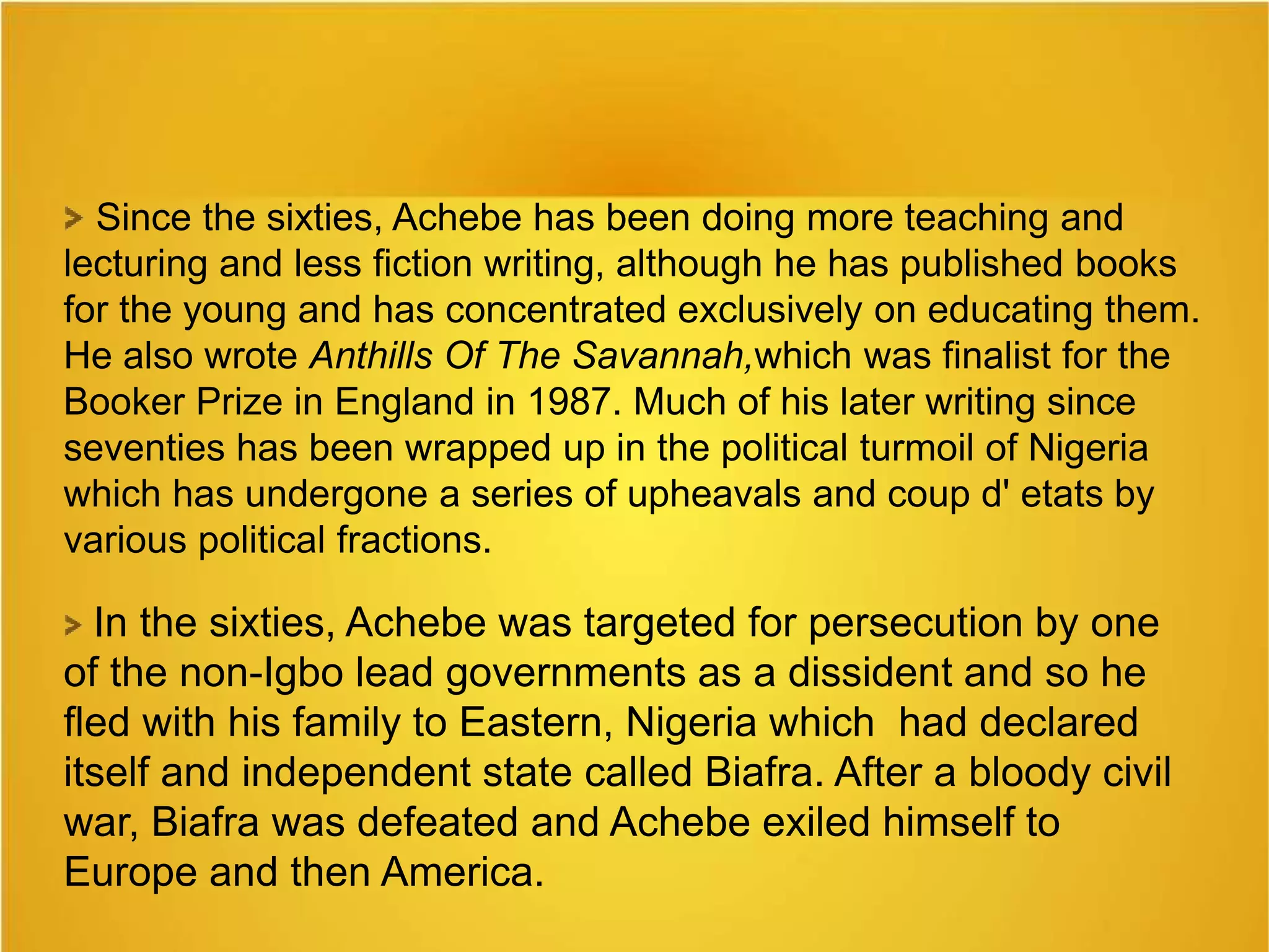 Biography Of Chinua achebe | PPTX