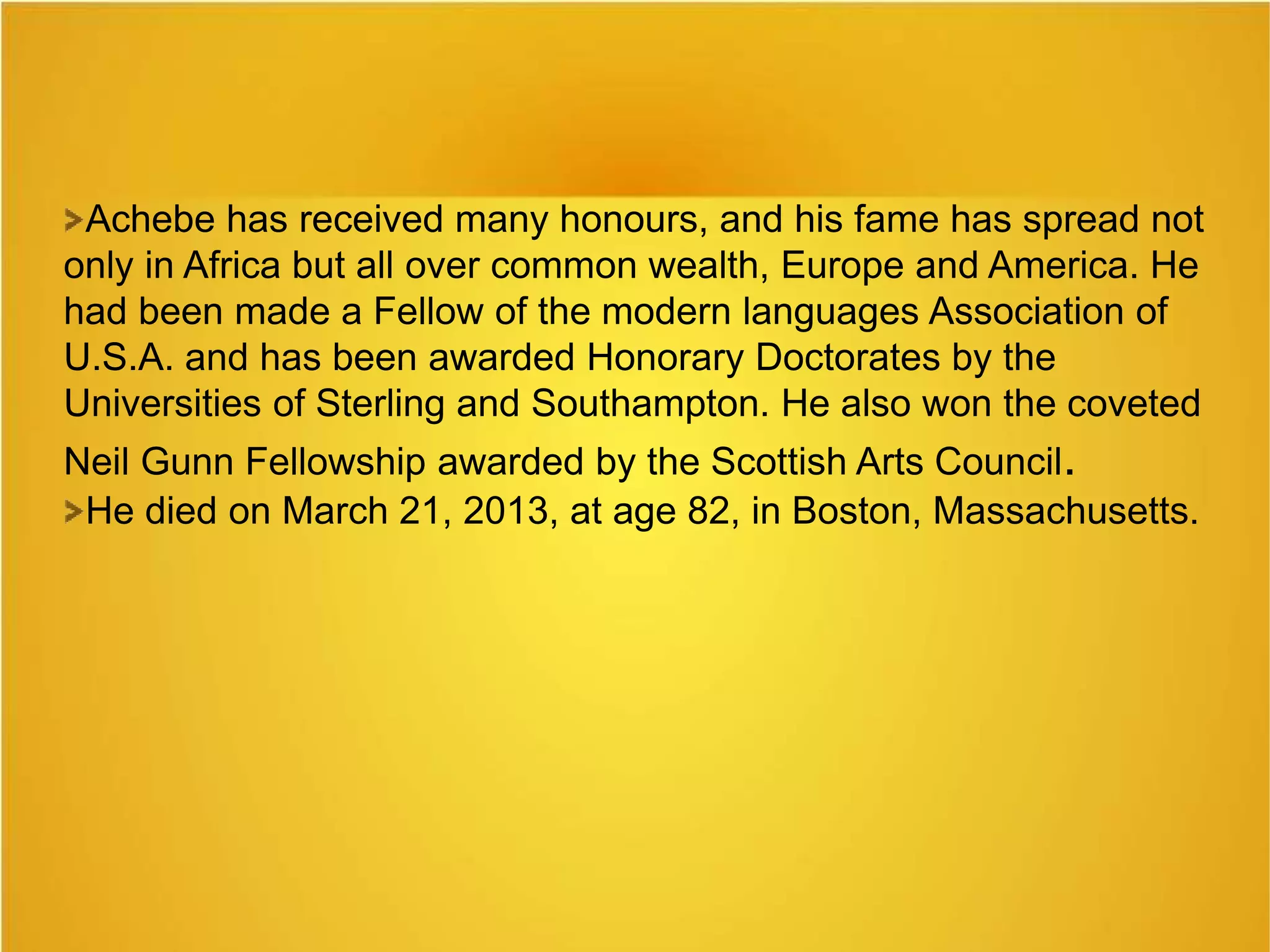 Biography Of Chinua achebe | PPTX