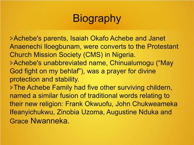 Biography Of Chinua achebe | PPTX