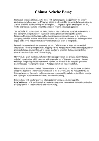 Chinua Achebe Essay. William Woods University | PDF