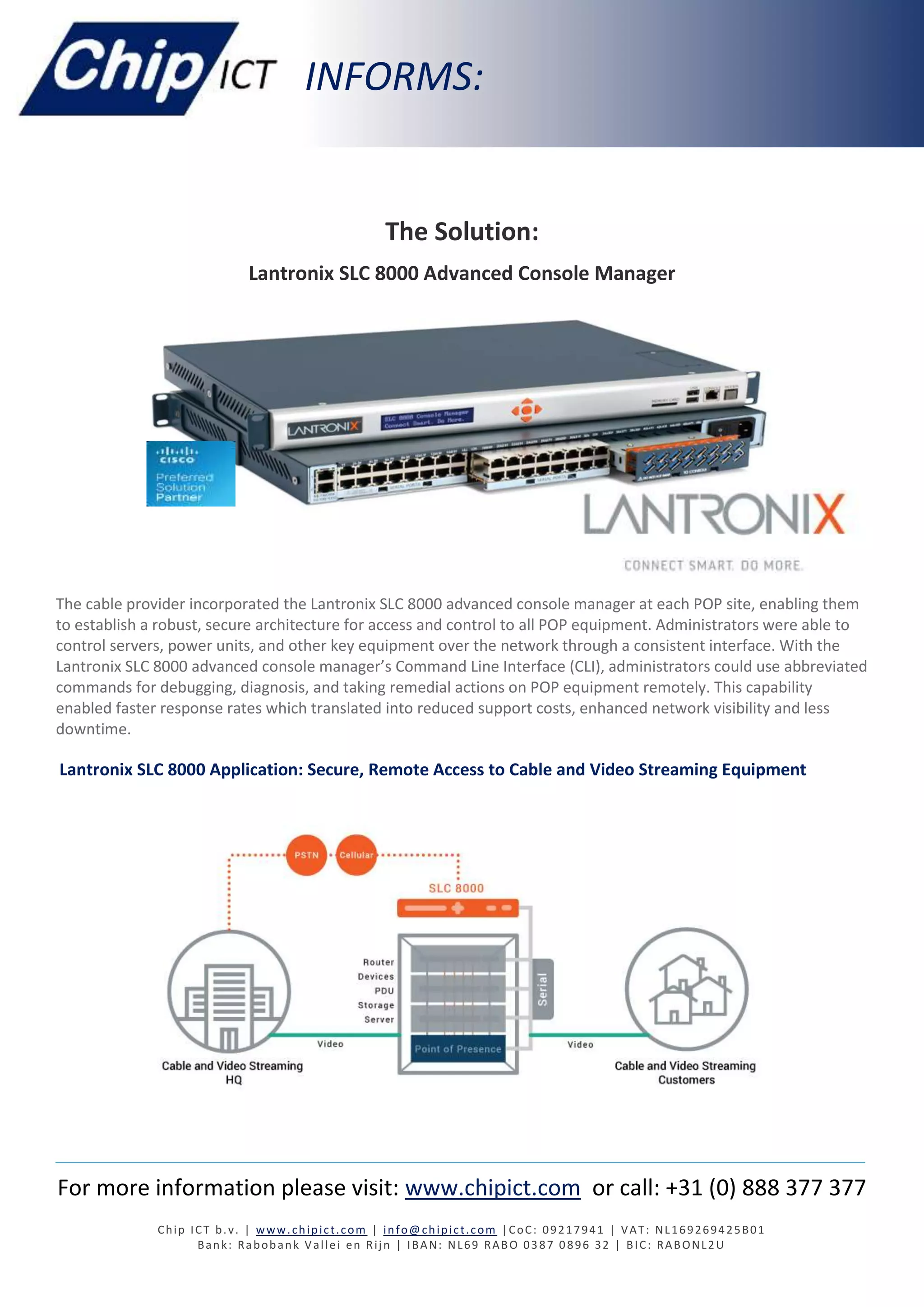 Chip Ict Informs Lantronix Slc 8000 Application Cable And Video Streaming Pdf