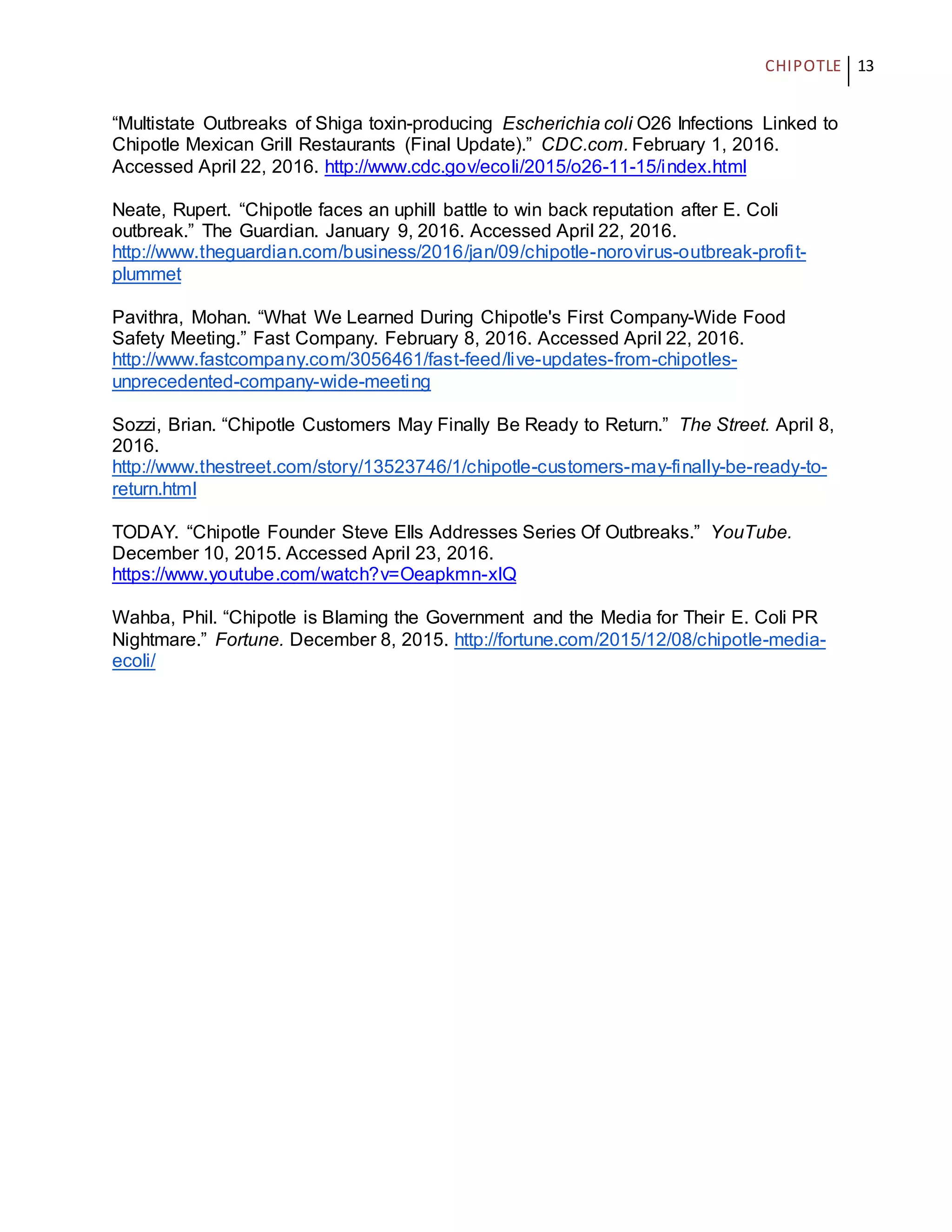 Chipotle Crisis Communication Analysis | DOCX