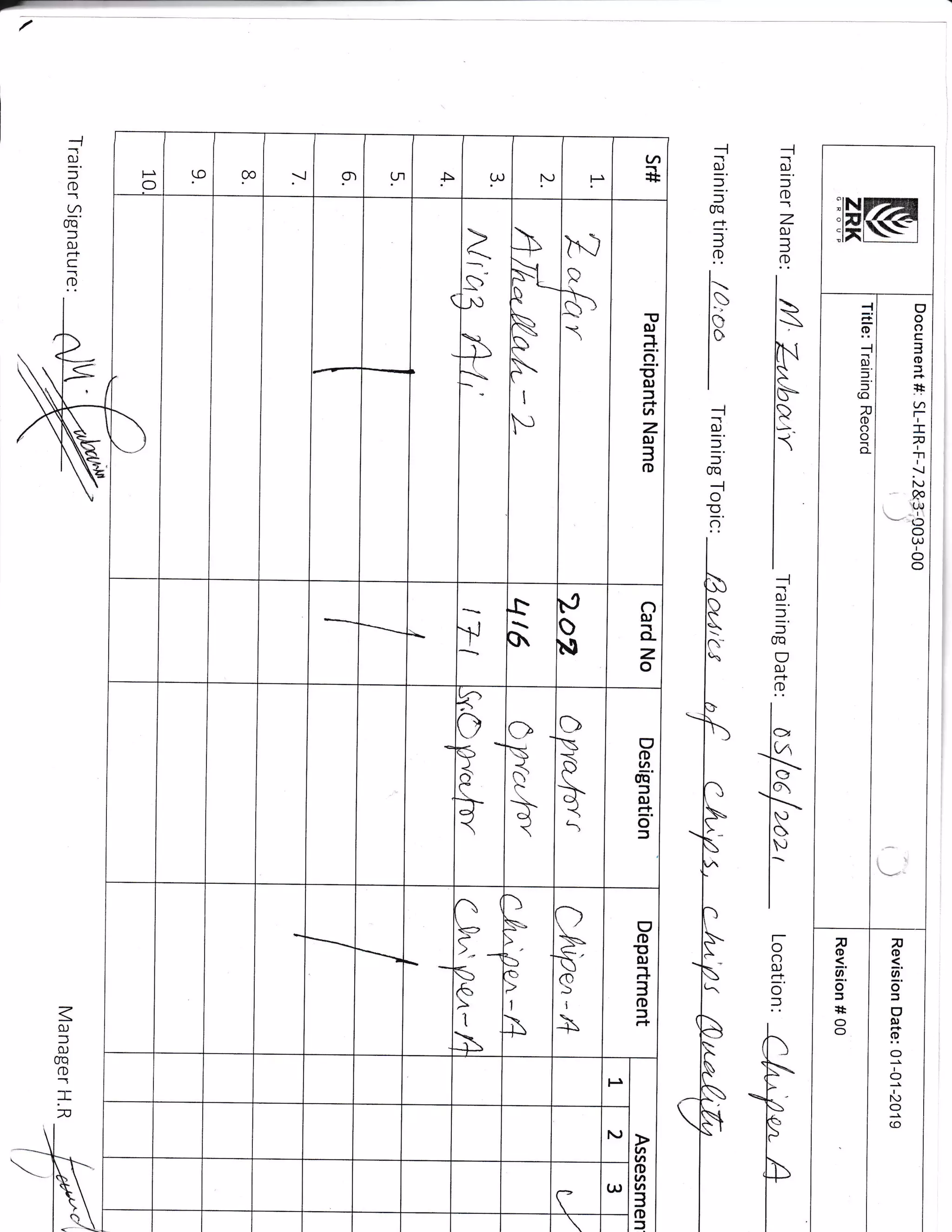 Chipper training sheet | PDF