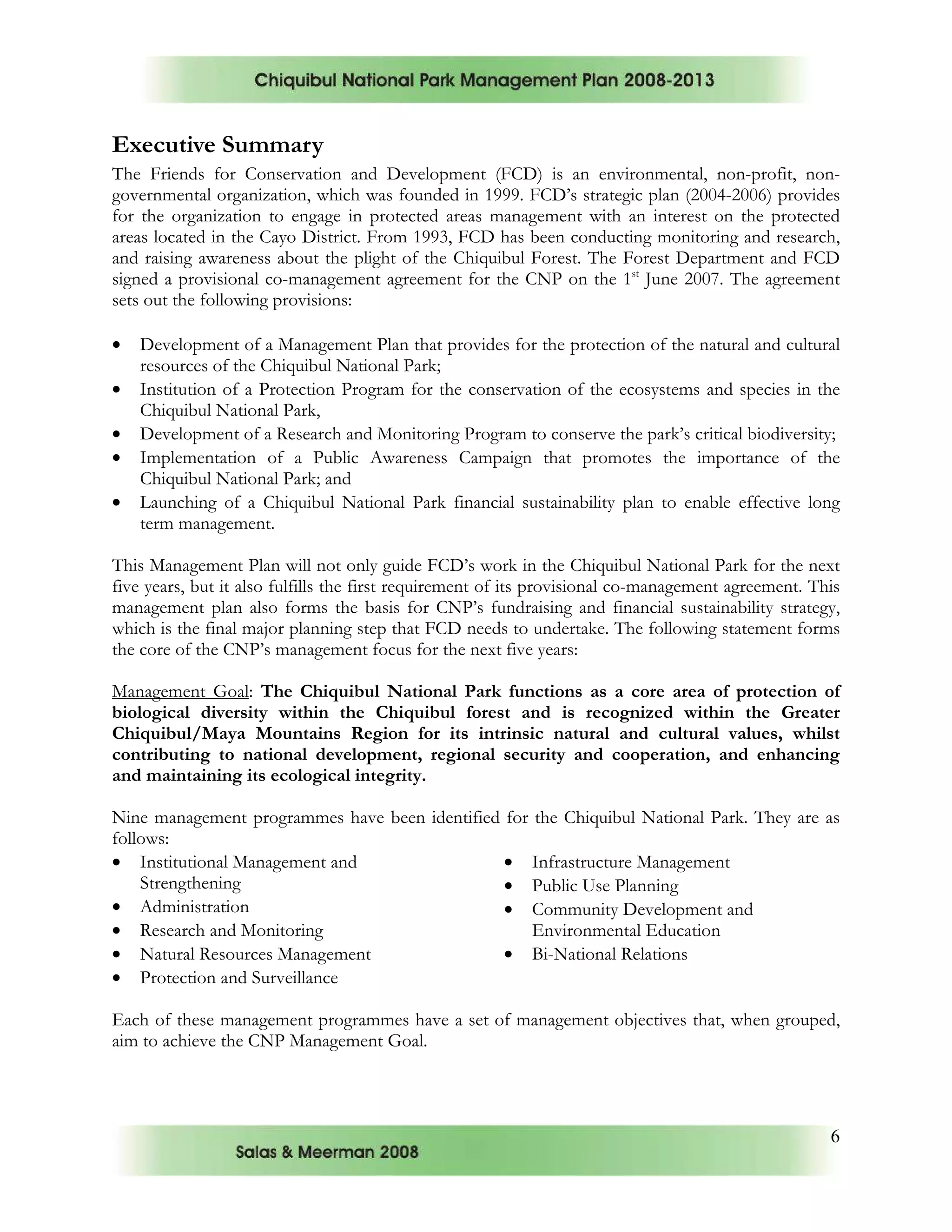 Chiquibul national park management plan... | PDF