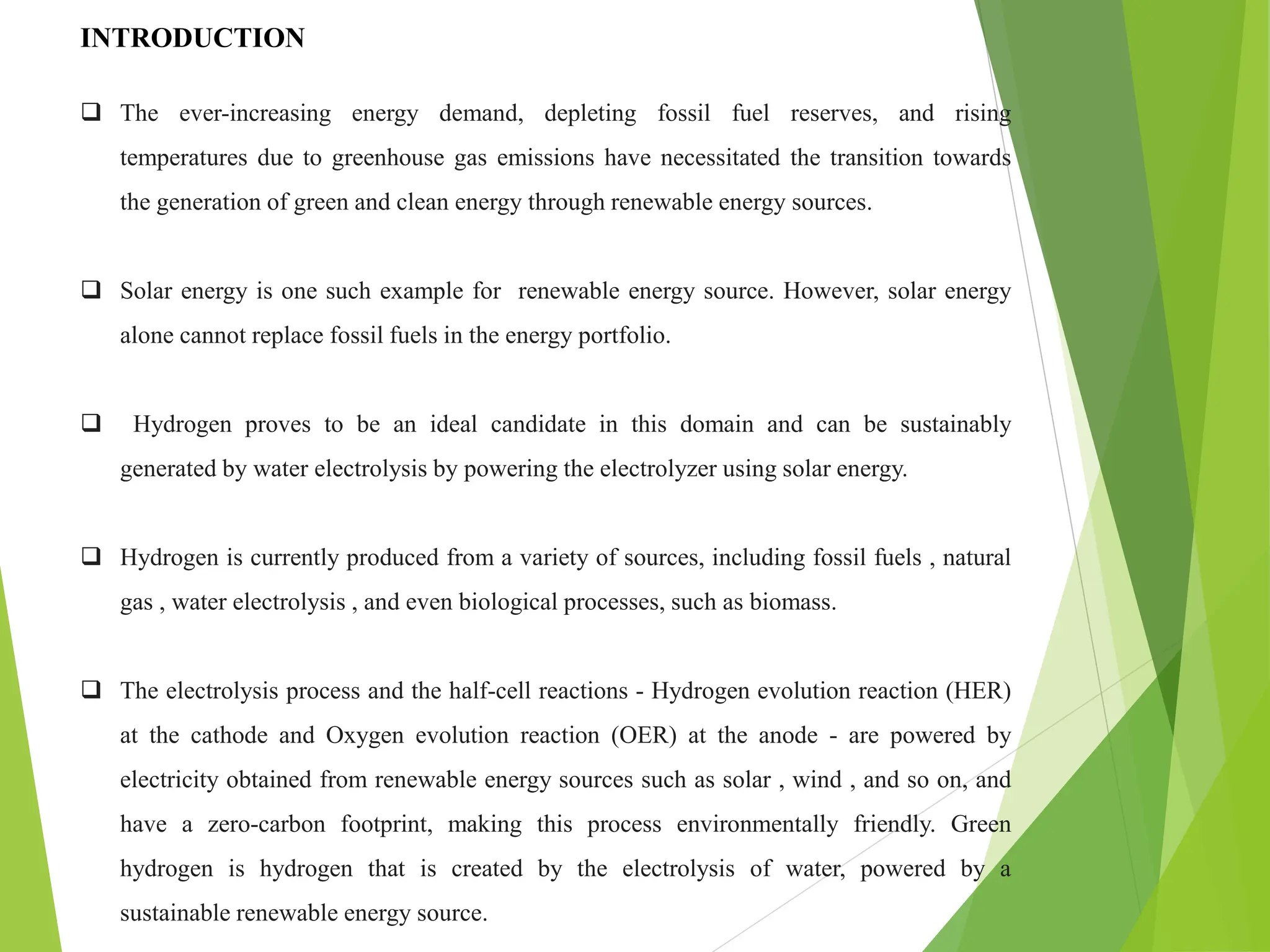 green hydrogen fuel cell ppt by chiranth | PPTX