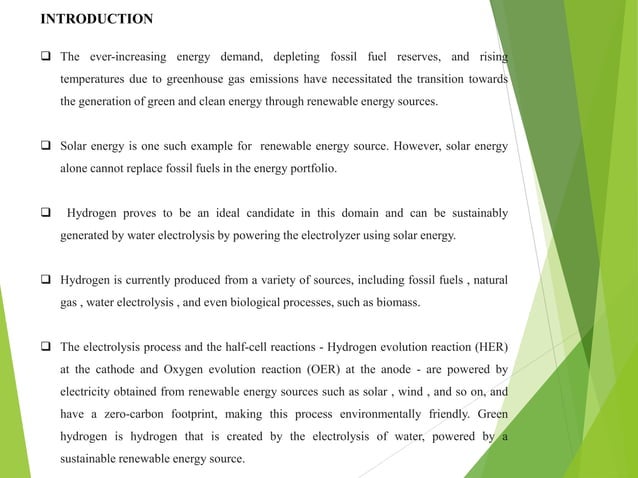 green hydrogen fuel cell ppt by chiranth | PPTX | Power and Energy Industry | Industries