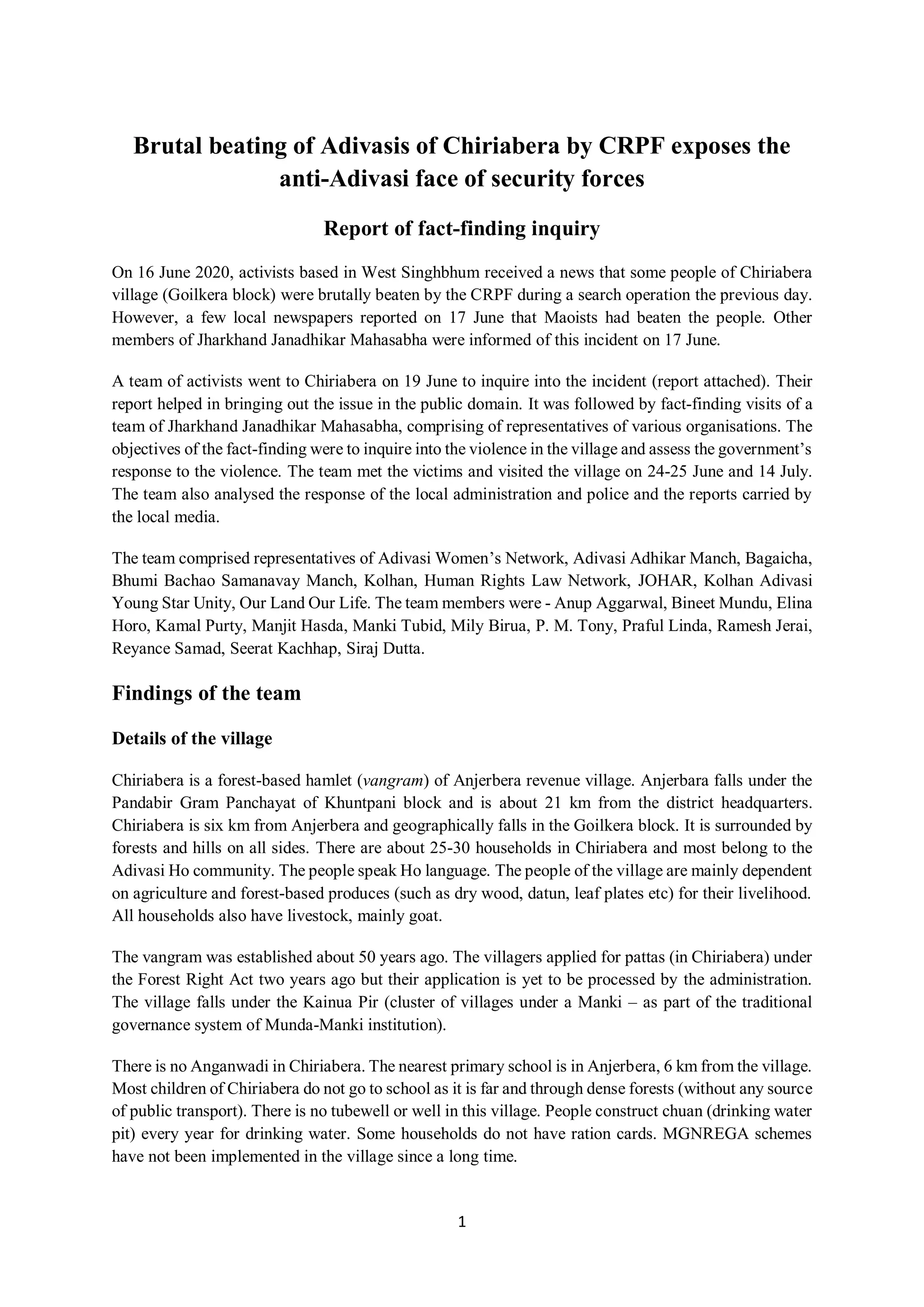 Chiriabera factfinding report (english) | PDF