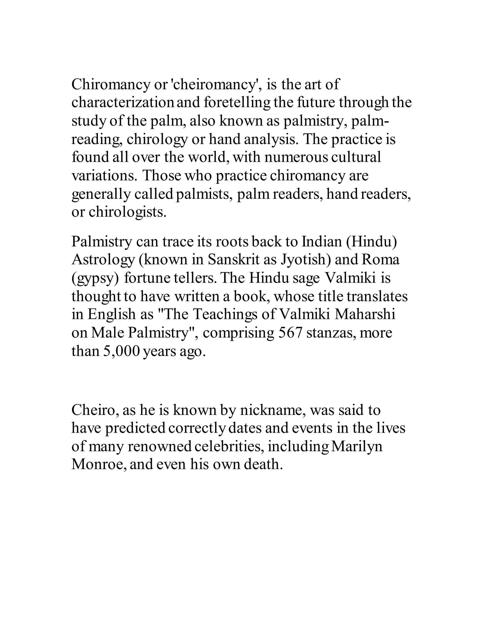Chiromancy or hand shapes or minor lines. | DOCX