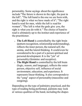 Chiromancy or hand shapes or minor lines. | DOCX