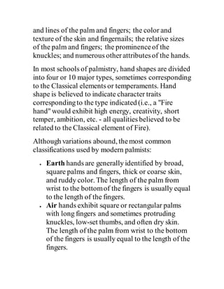 Chiromancy or hand shapes or minor lines. | DOCX