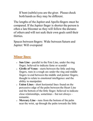 Chiromancy or hand shapes or minor lines. | DOCX
