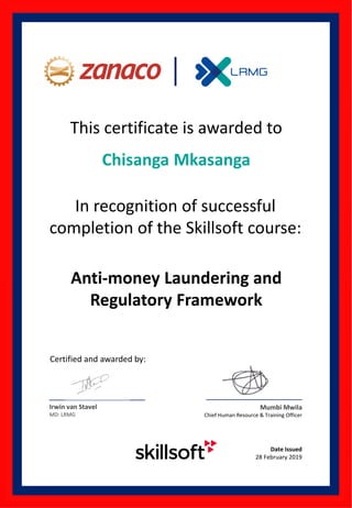 Chisanga mkasanga amlf certificate v.1.0 | PDF