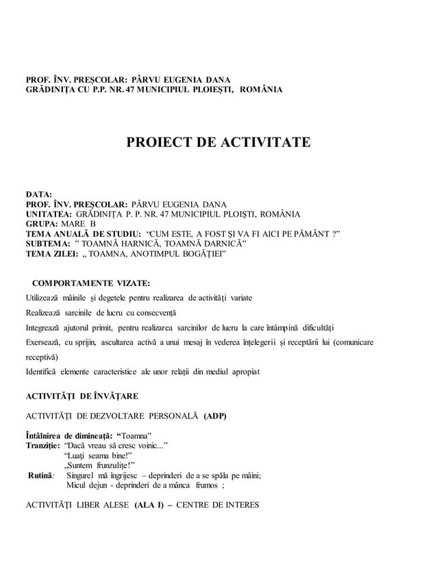 Chisinau toamna proiect | DOC