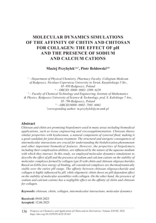 Molecular dynamics simulations of the affinity of chitin and chitosan for collagen: the effect ...