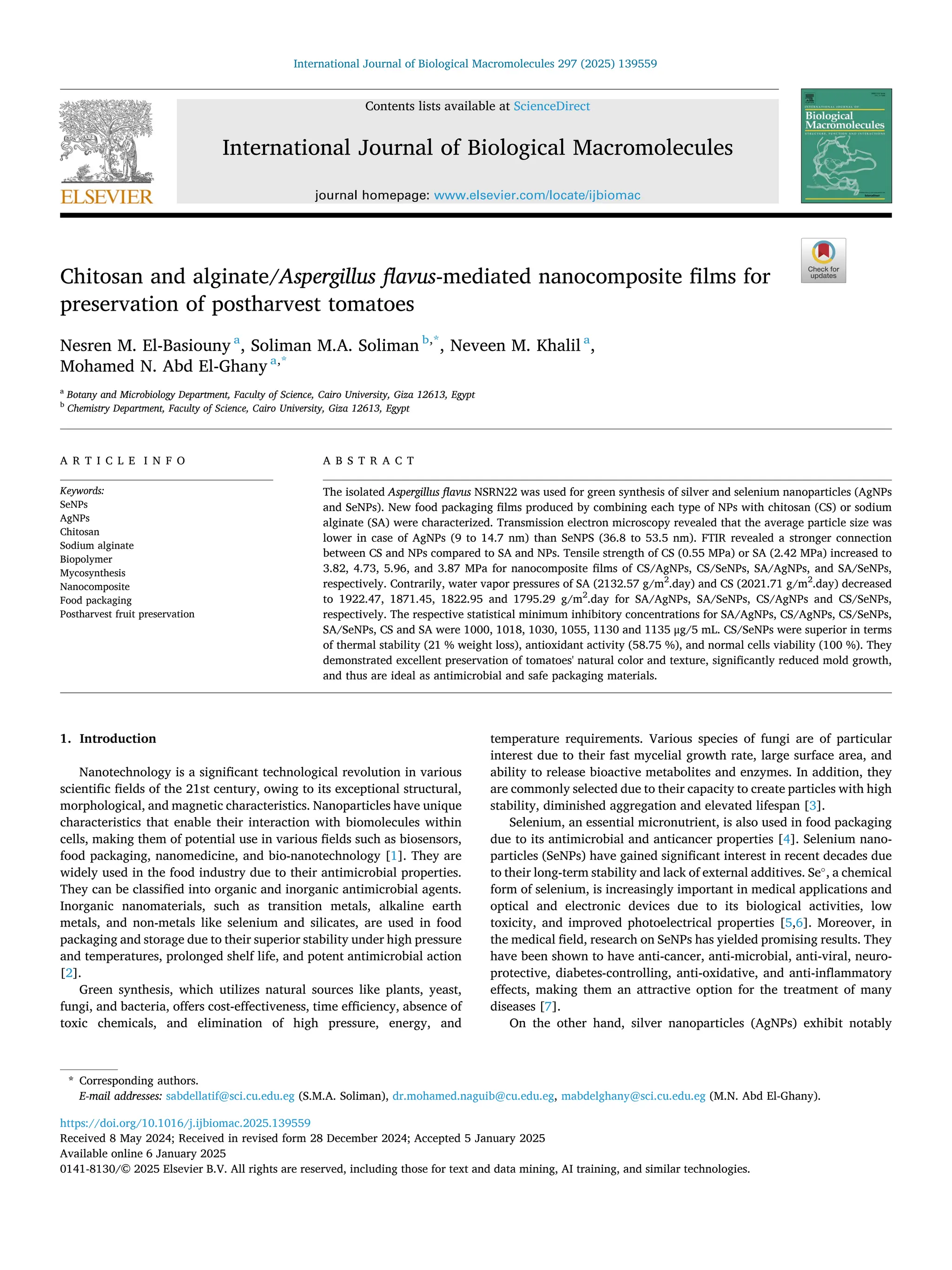 Chitosan and alginate/Aspergillus flavus-mediated nanocomposite films ...