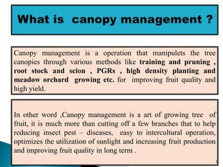To improve the knowledge about principle and practice of canopy ...