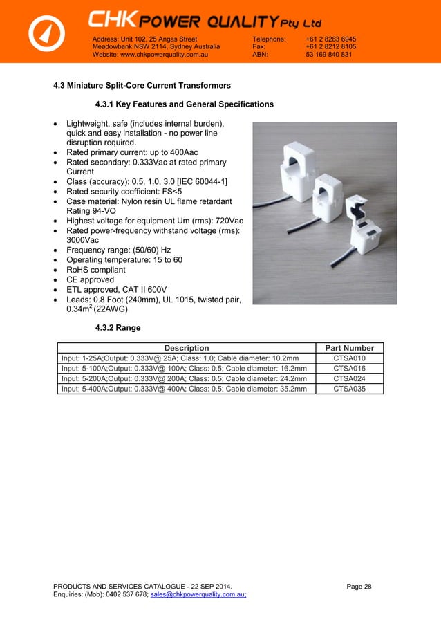 CHK Power Quality products & services catalogue 22 sep 14 release | PDF