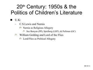 Chl207 lecture #1 a brief history of child lit from the 15th to 21st ...