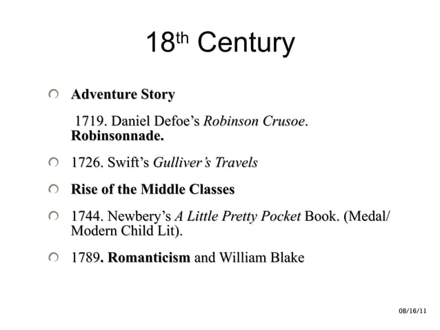 Chl207 lecture #1 a brief history of child lit from the 15th to 21st ...