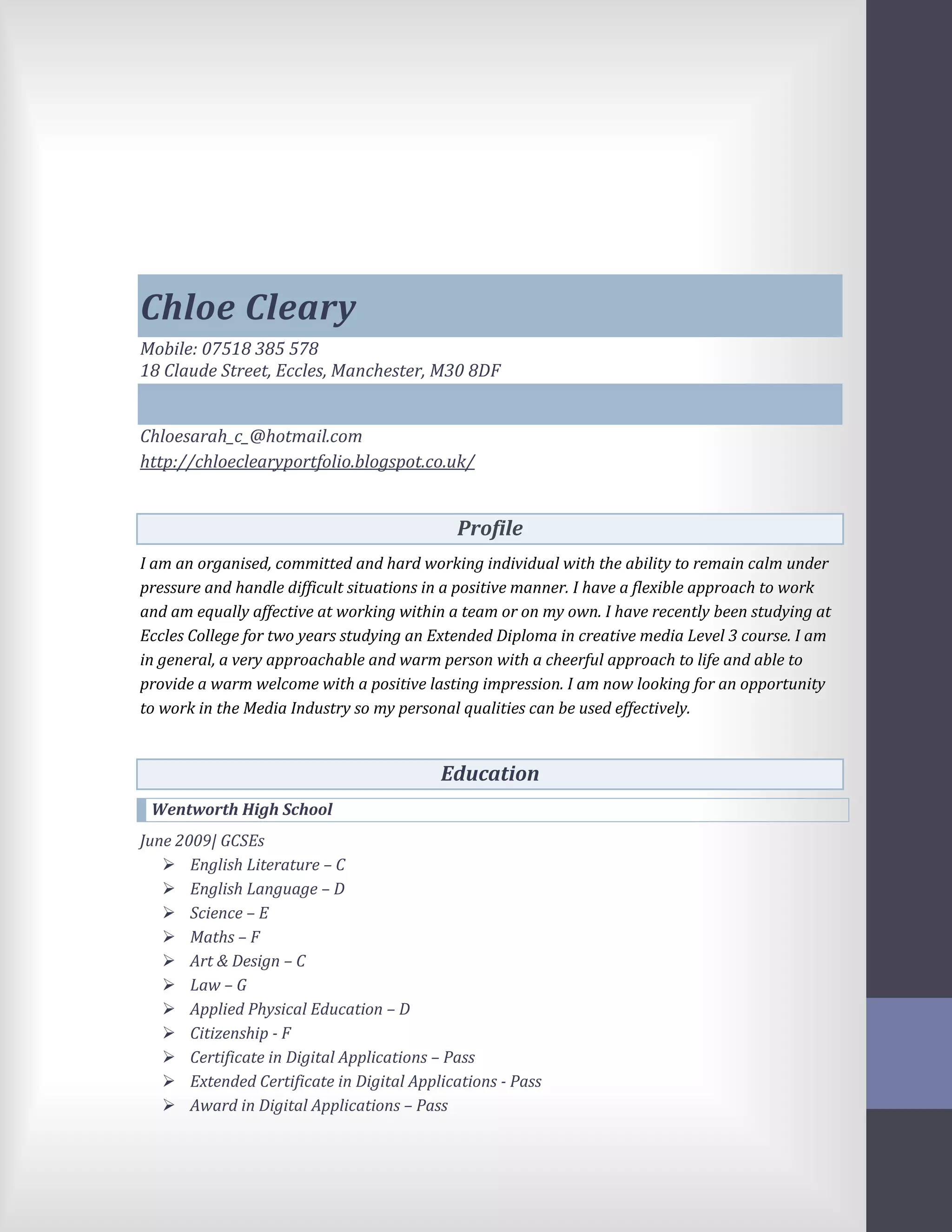 Chloe cleary cv | DOCX