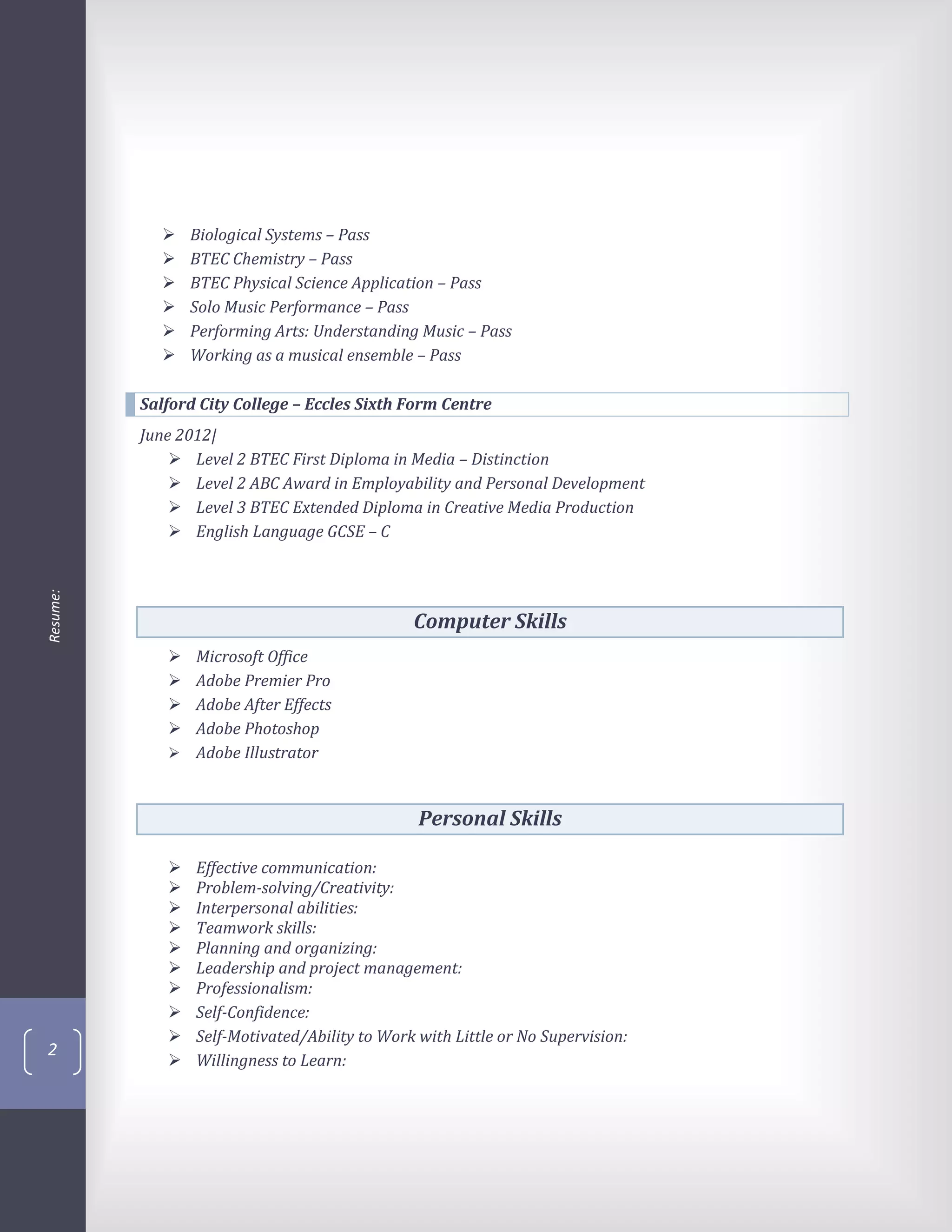 Chloe cleary cv | DOCX