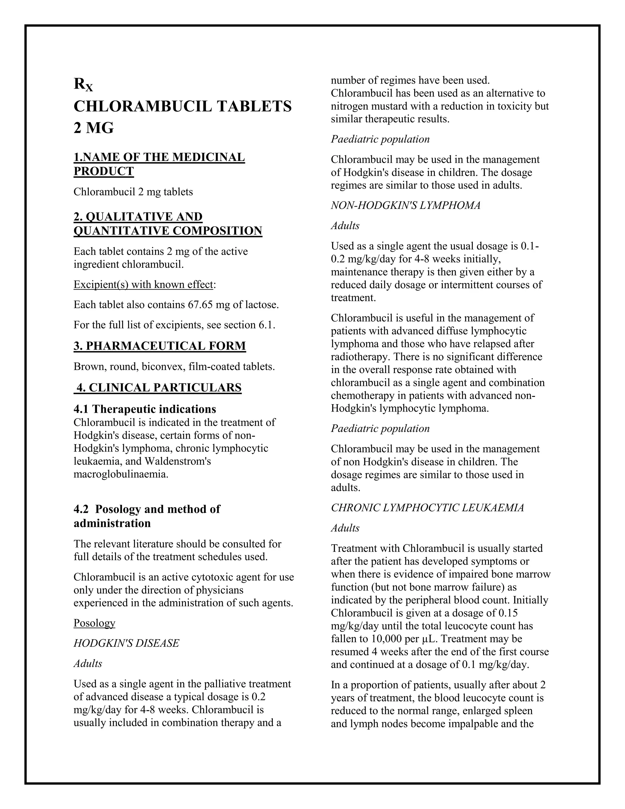Chlorambucil 2 mg tablets smpc taj pharmaceuticals | PDF