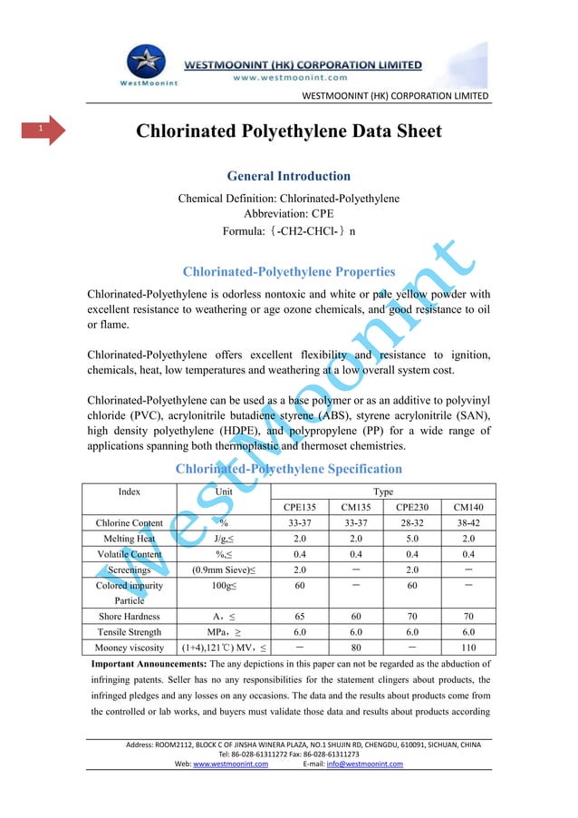 Chlorinated polyethylene data sheet | PDF