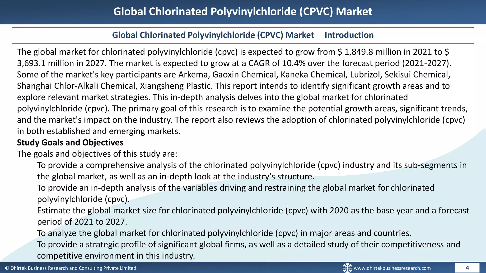 Chlorinated polyvinylchloride (cpvc) market | PPT