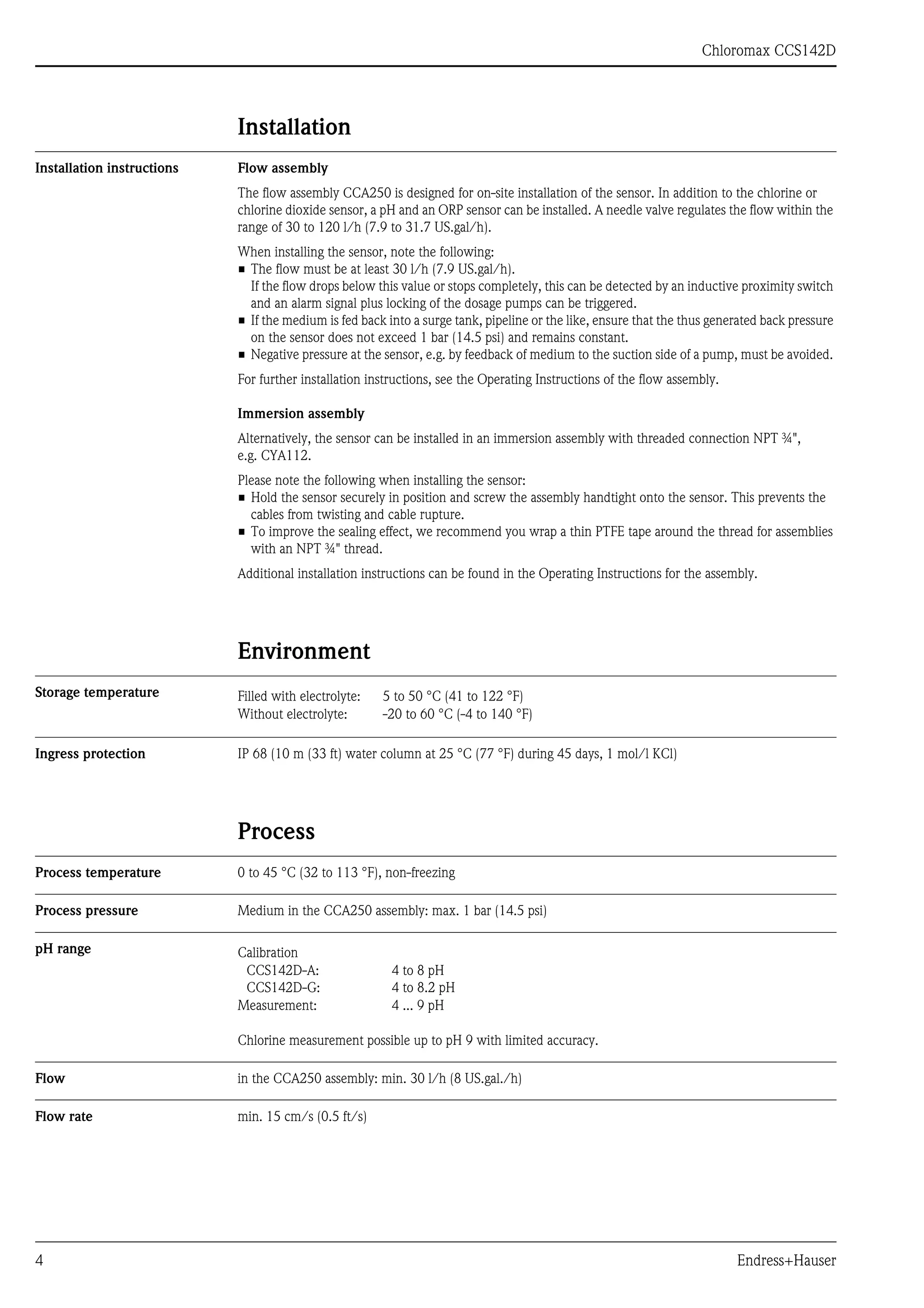 Chloromax CCS142 D endress+hauser datasheet free chlorine | PDF