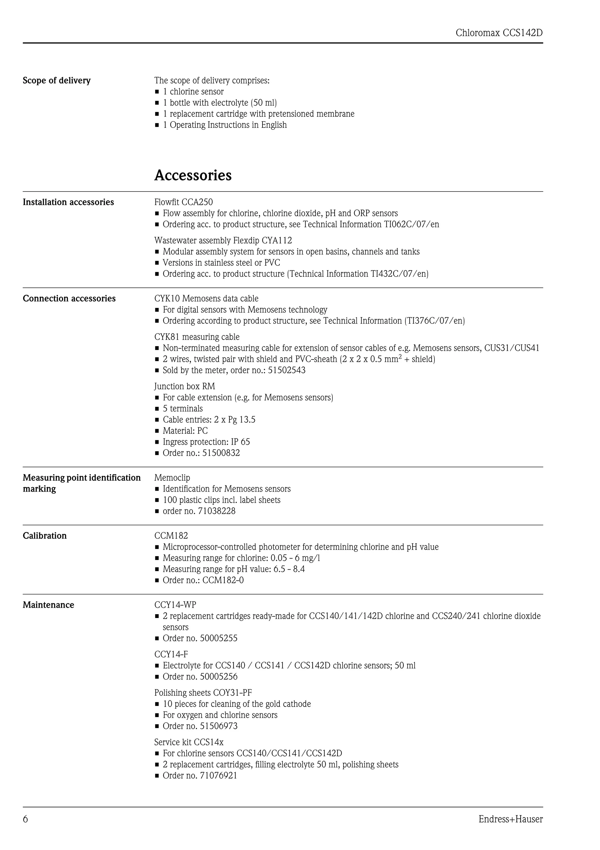 Chloromax CCS142 D endress+hauser datasheet free chlorine | PDF