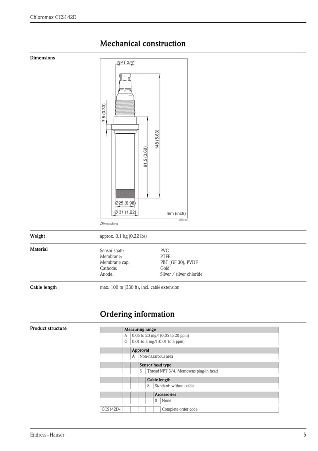 Chloromax CCS142 D endress+hauser datasheet free chlorine | PDF ...