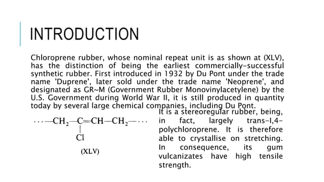 Chloroprene rubber (neoprene) | PPTX | Chemistry | Science