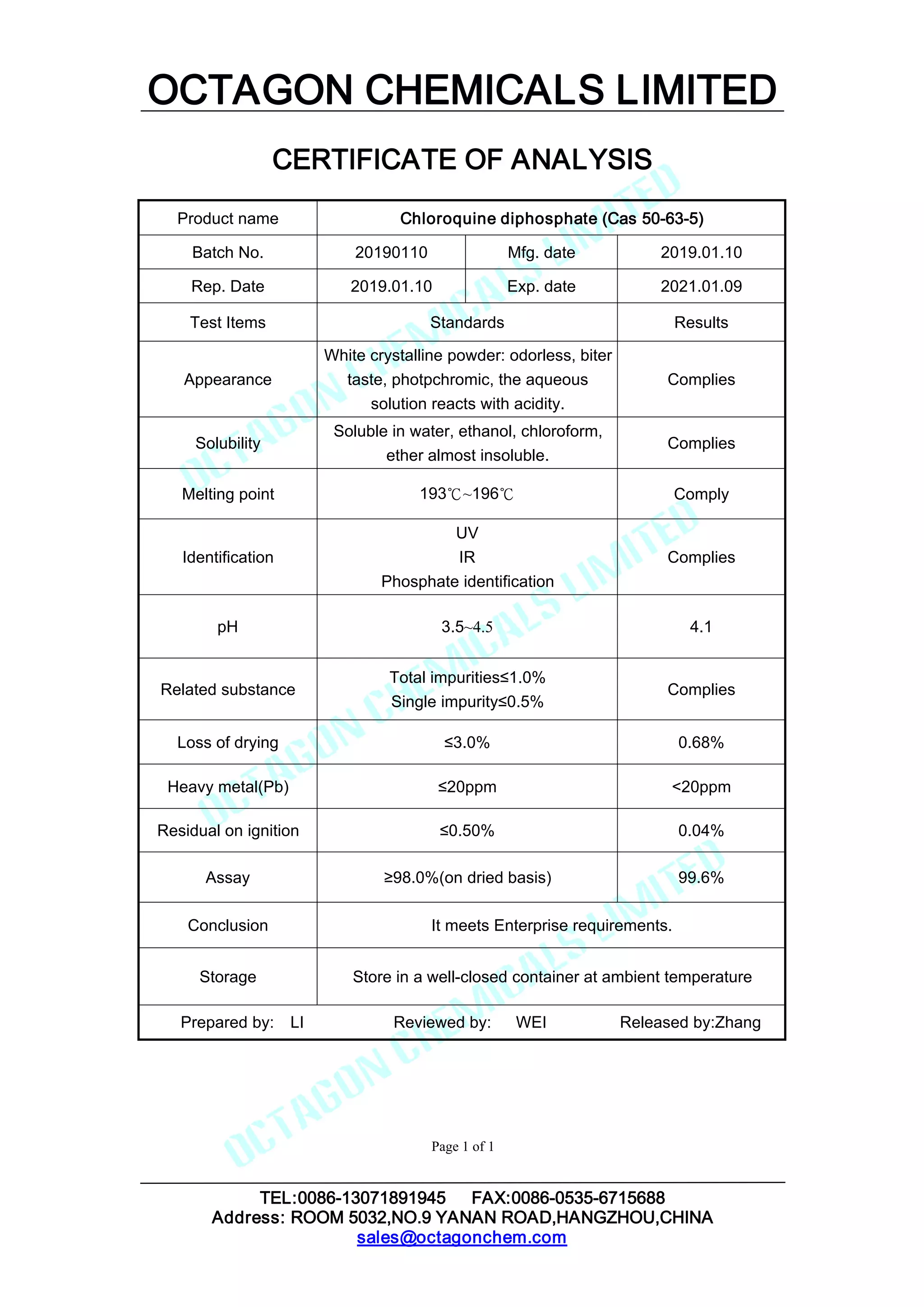 Chloroquine diphosphate coa | PDF