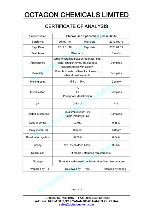 Chloroquine diphosphate coa | PDF