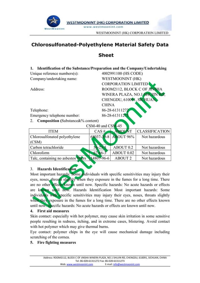 Chlorosulfonated polyethylene-material-safety-data-sheet | PDF | First Aid | Injuries