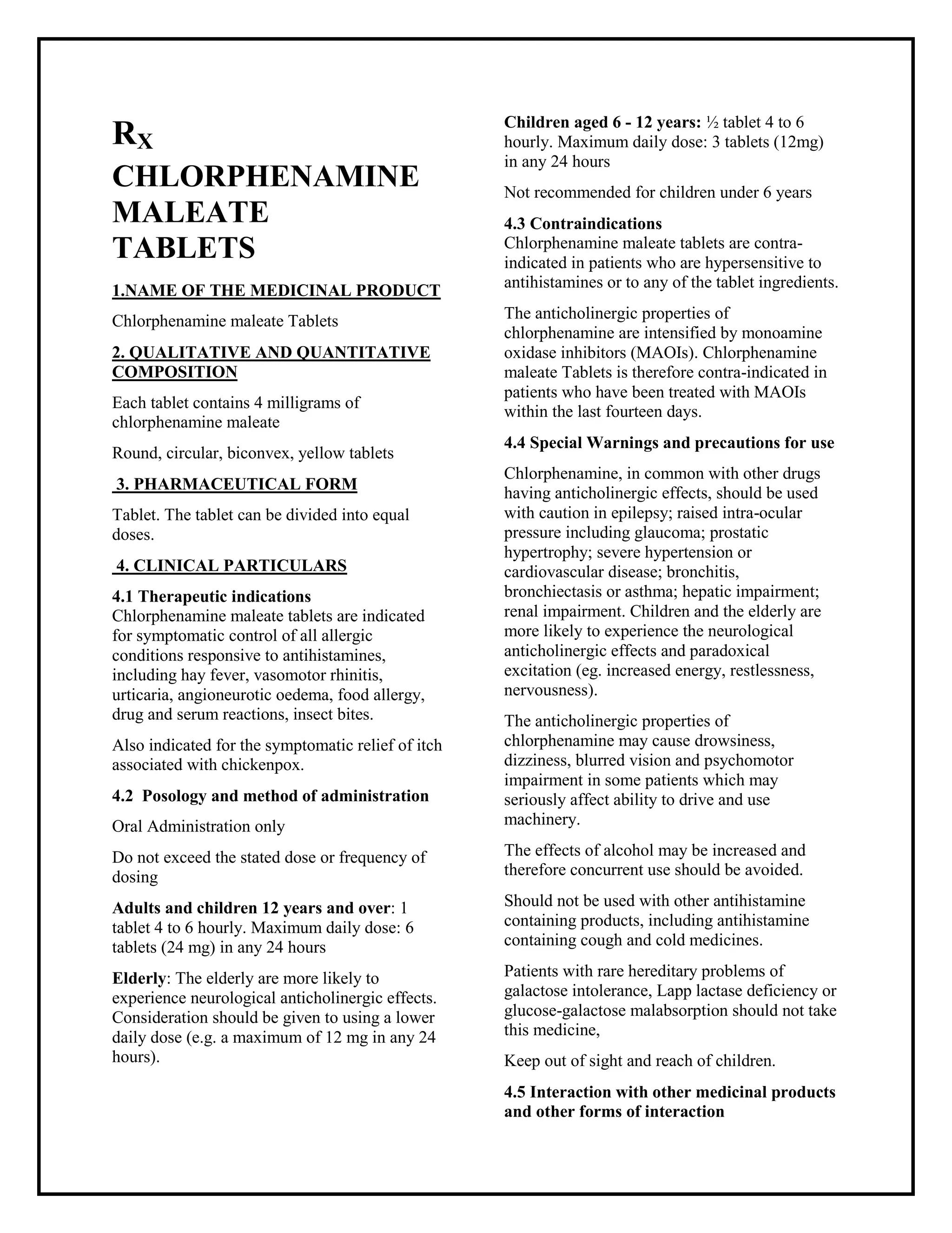 Chlorphenamine maleate tablets smpc taj pharmaceuticals | PDF