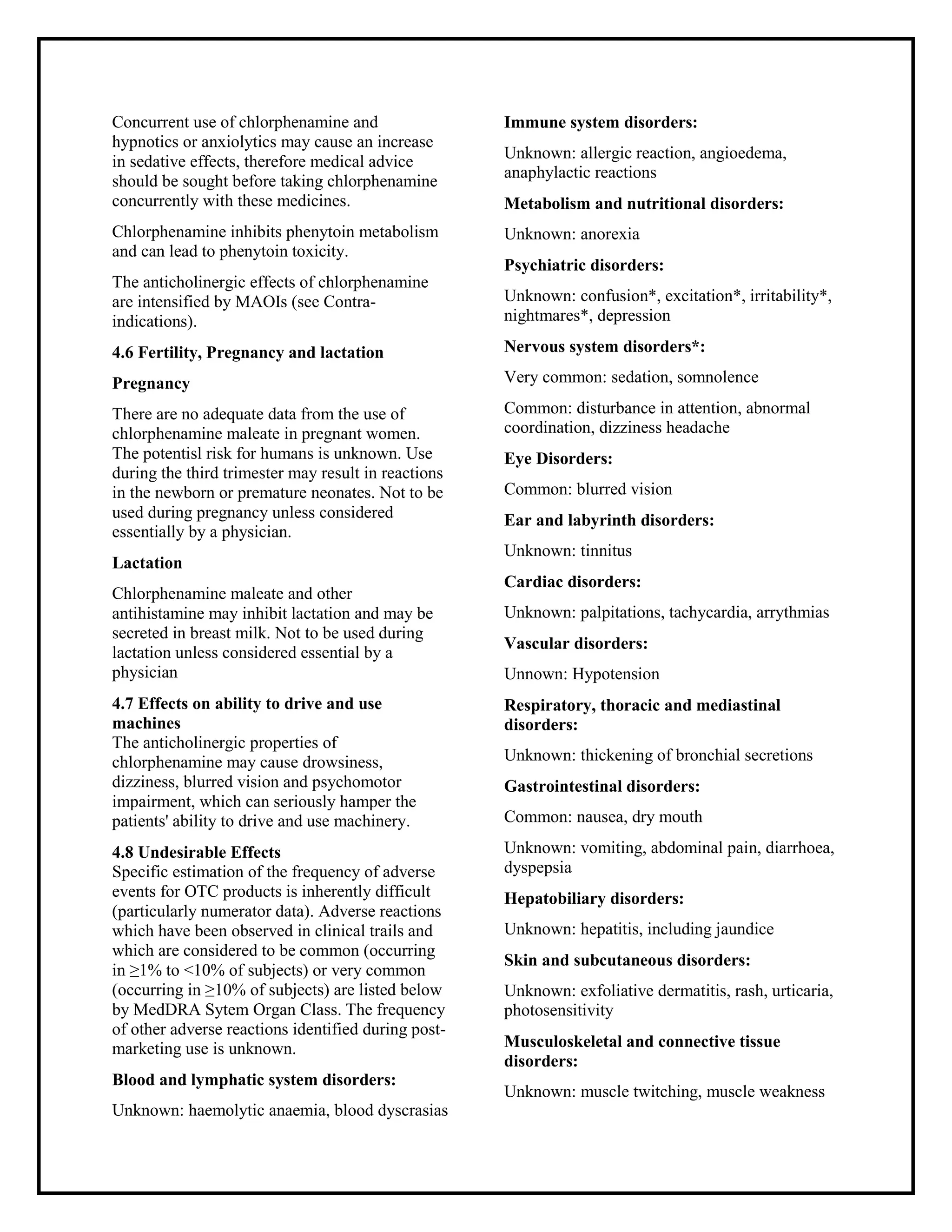 Chlorphenamine maleate tablets smpc taj pharmaceuticals | PDF
