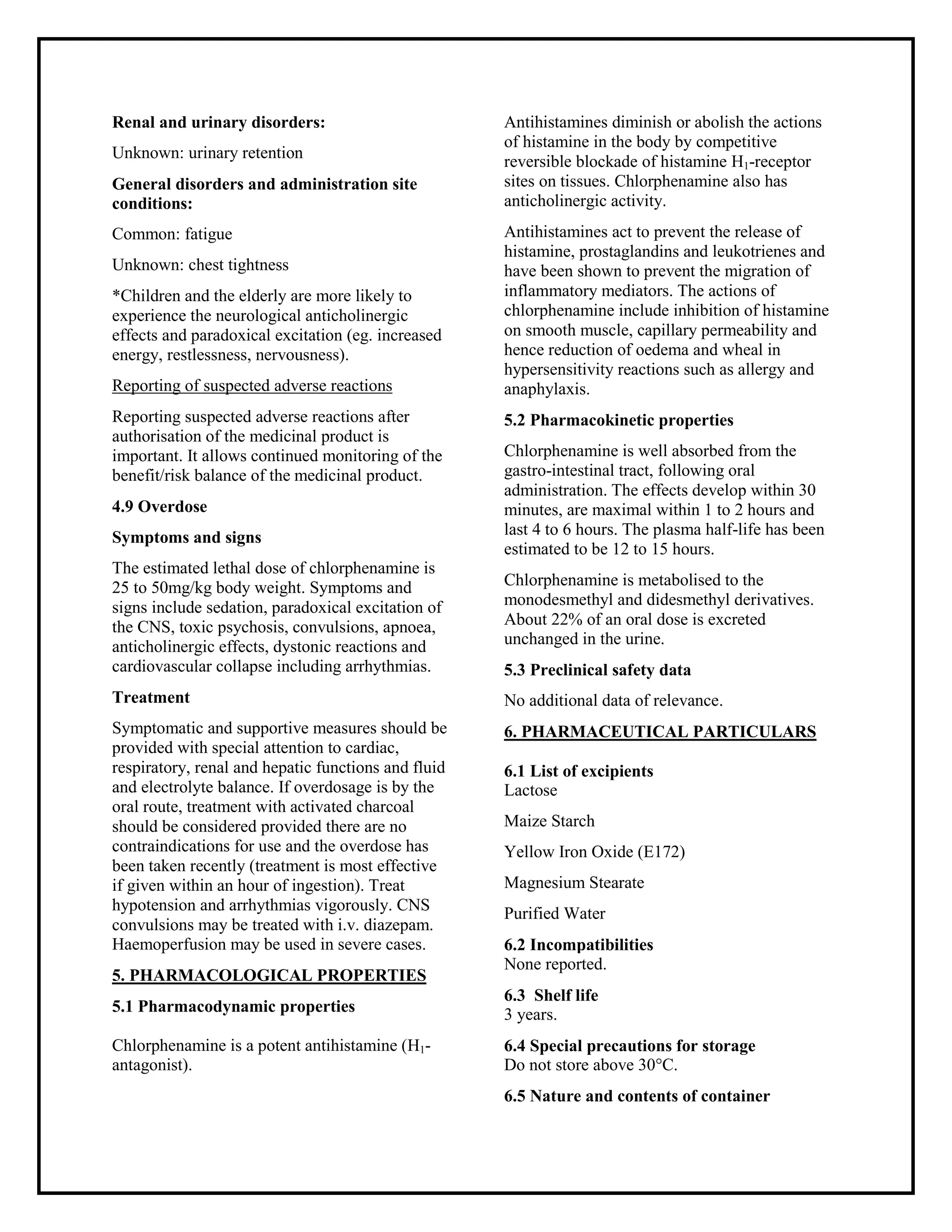 Chlorphenamine maleate tablets smpc taj pharmaceuticals | PDF
